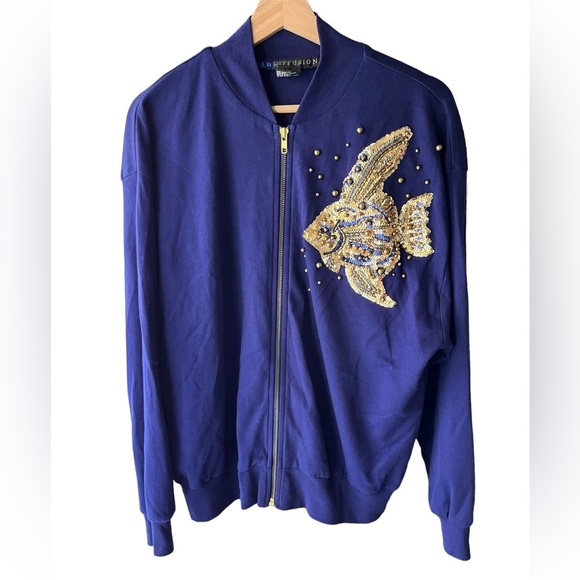 Vintage | Jackets & Coats | Vintage Royal Blue Zipup Sweatshirt With ...